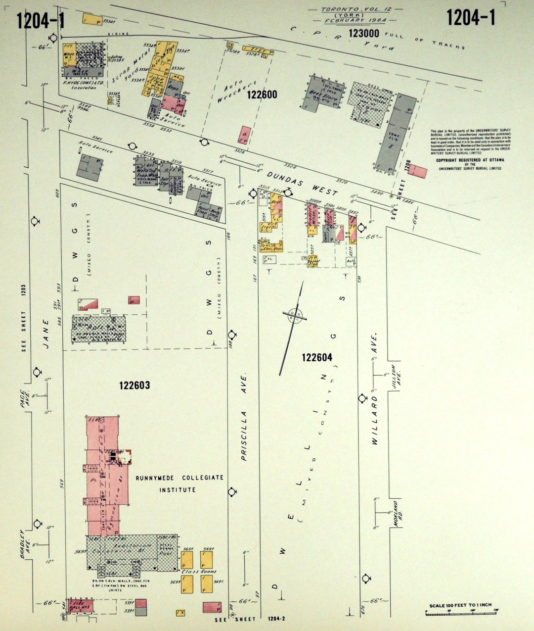 1964 Vintage Map of Etobicoke - Toronto - Insurance Maps - Dundas West ...