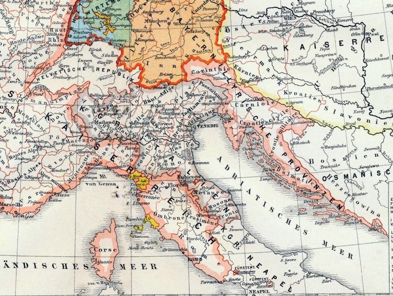1895 German Vintage Map of Central Europe Vintage Europe Map - Etsy