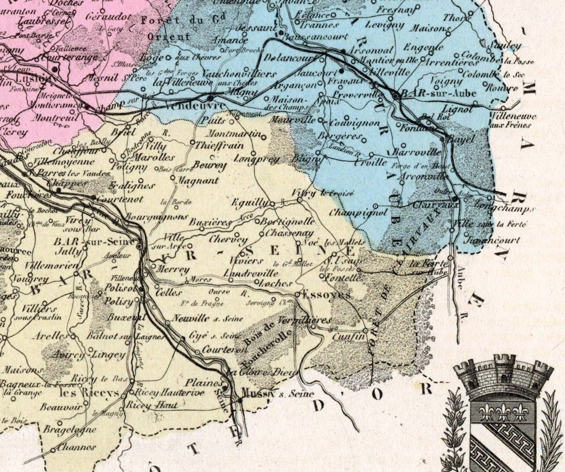1883 Antique Map of Aube France Hand-coloured Vintage - Etsy UK