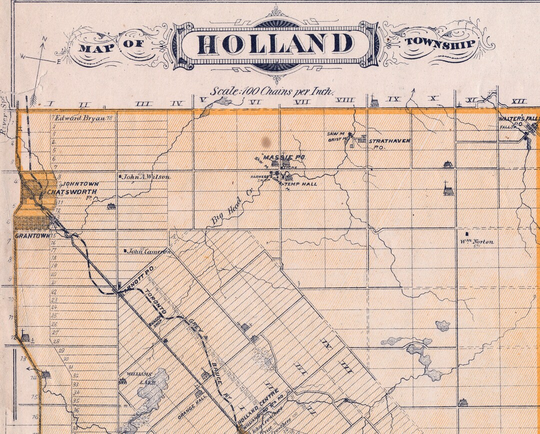 1880 Antique Map of Holland Township, Grey County, Ontario Chatsworth ...