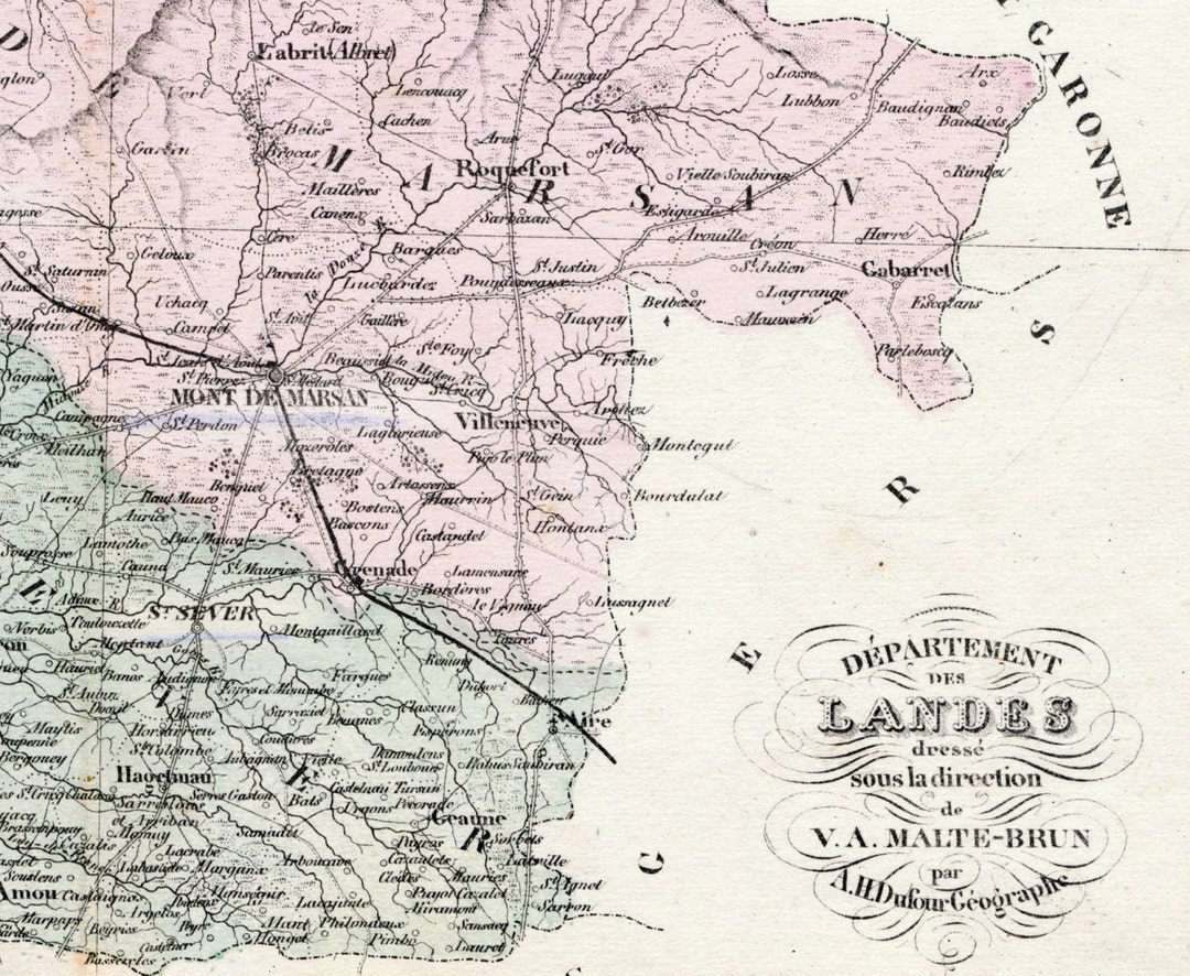 Antique Map of Landes, France - With Inset of Mont De Marsan ...