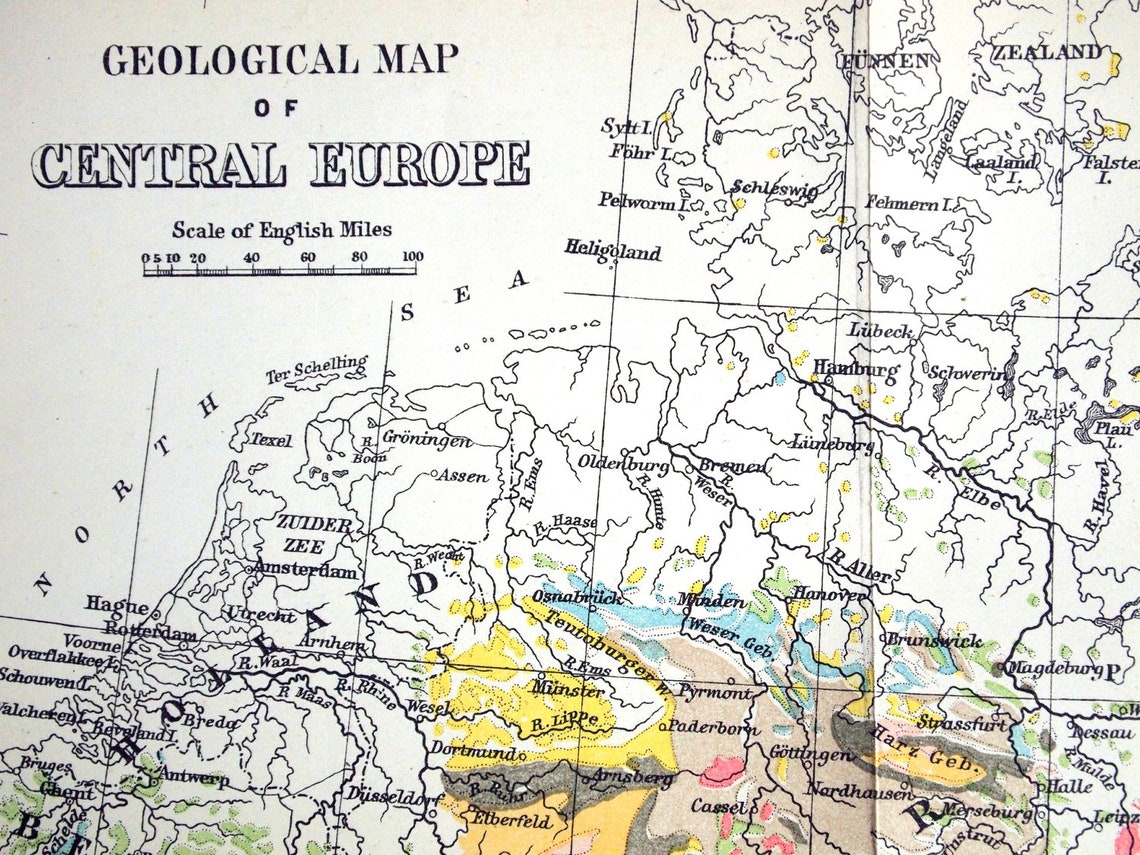 1888 Antique Geological Map of Central Europe - Etsy