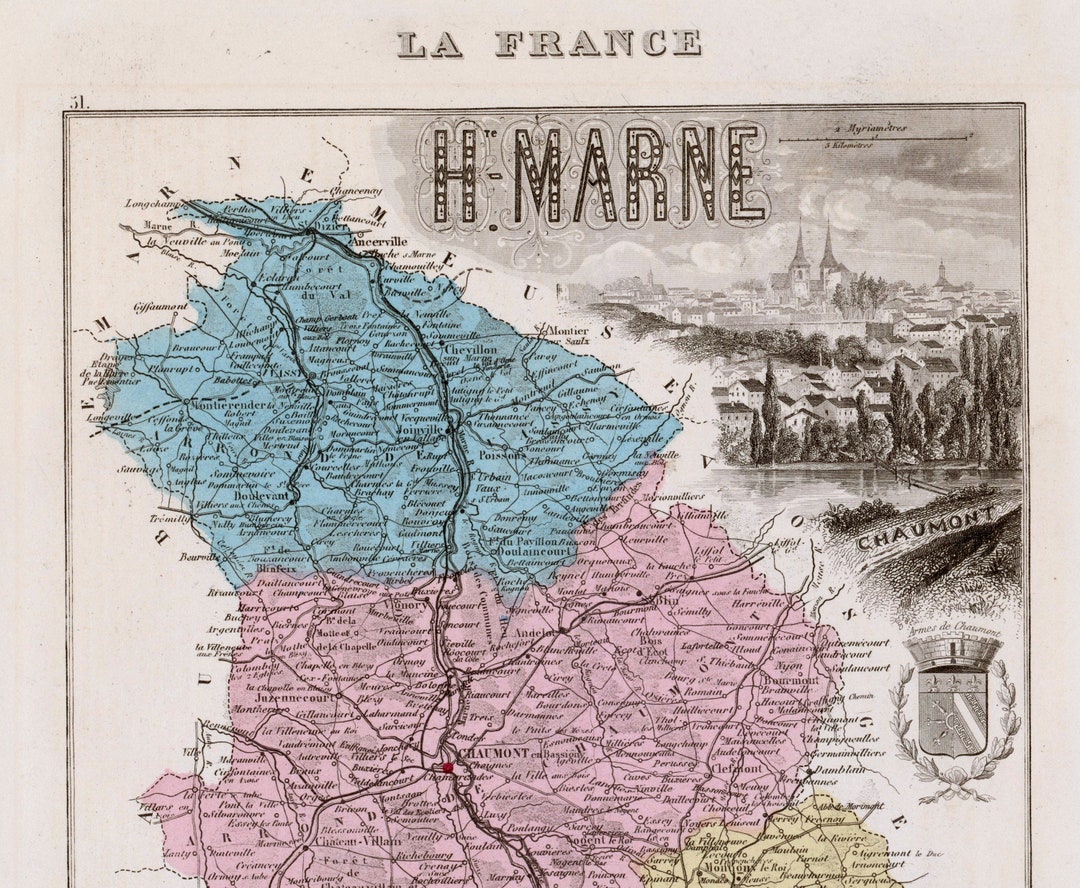 1883 Vintage Map of the Haute-marne Departement, France - Chaumont ...