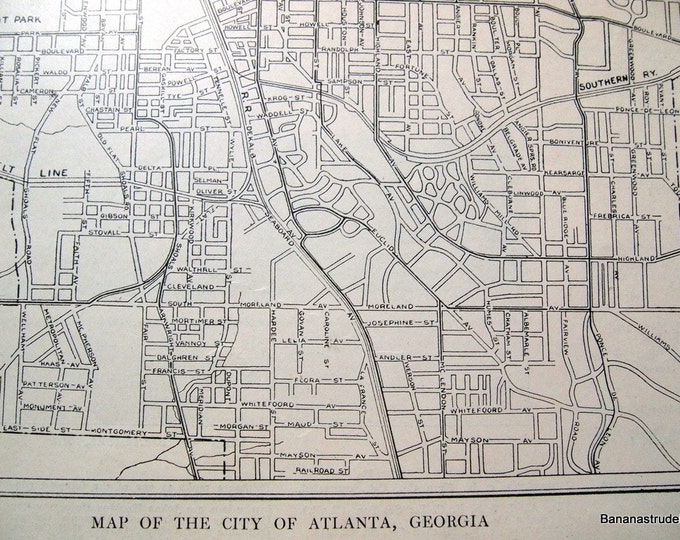 1919 Antique Street Map of Atlanta, Georgia - Etsy