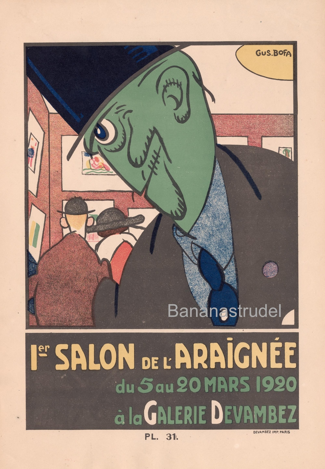 The Spider's Salon - Art Exhibit Poster Design - Gus Bofa - Rare ...