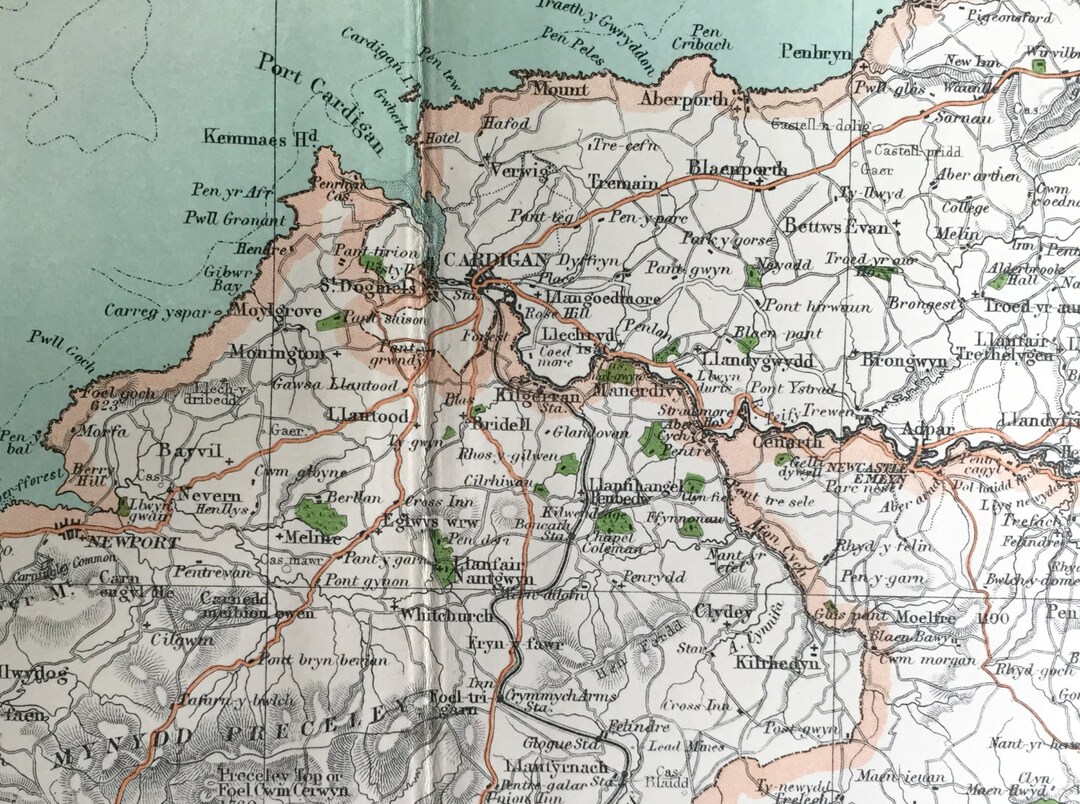 1898 Antique Map of Cardigan and Environs, the UK - Large Map - Etsy