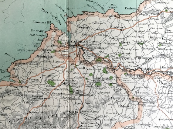 1898 Antique Map of Cardigan and Environs the UK Large Map | Etsy