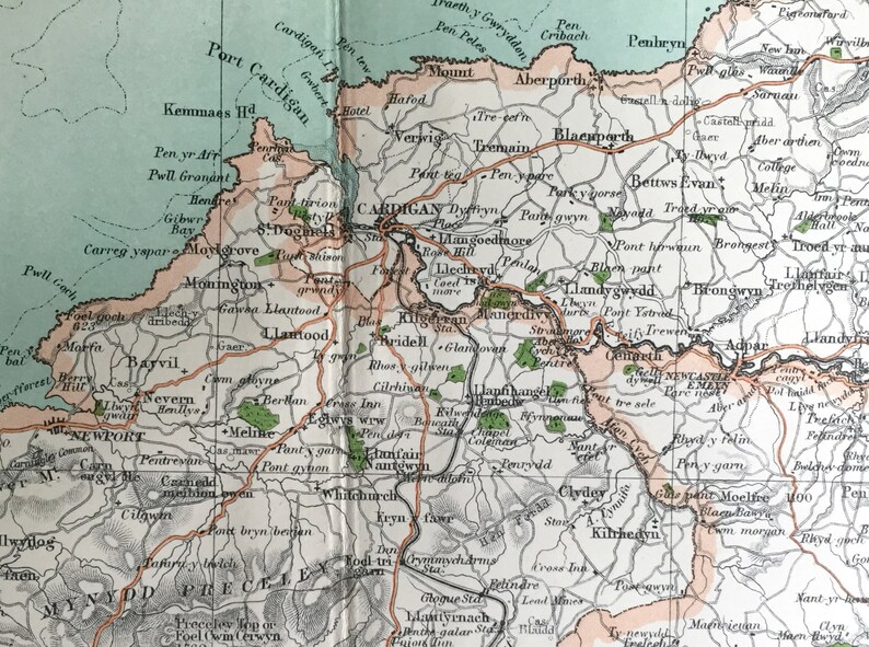 1898 Antique Map of Cardigan and Environs, the UK - Large Map - Etsy