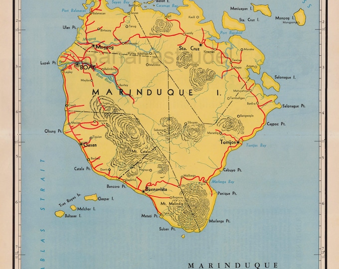 Marinduque, Philippines - RARE Large Vintage 1959 Map - Boac - Mogpog ...