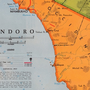 Mindoro, Philippines - RARE Large Vintage 1959 Map - Puerto Galera ...