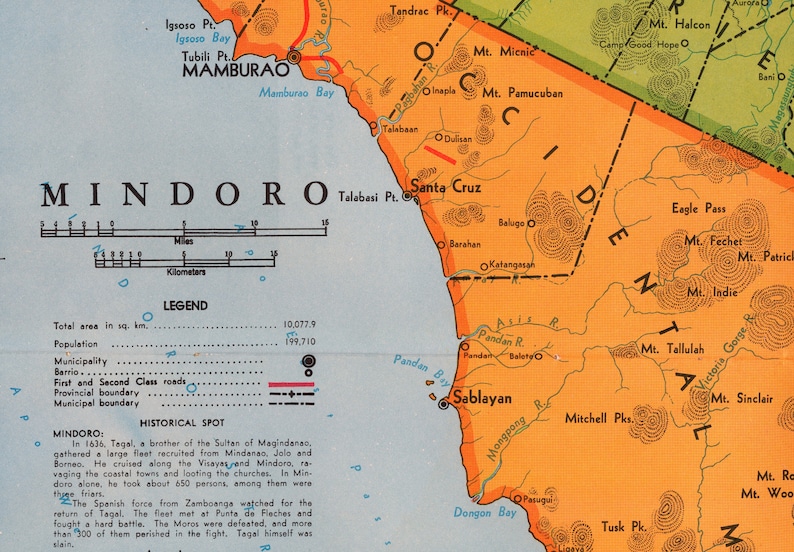 Mindoro, Philippines - RARE Large Vintage 1959 Map - Puerto Galera ...