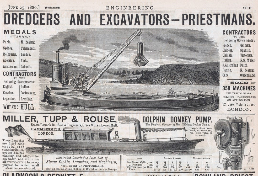 Page of Antique Advertisements for Dredgers, Excavators, Machine Tools ...