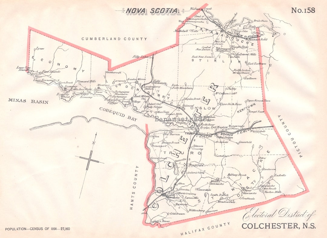 Antique Map of Colchester, Nova Scotia 1895 Electoral Map Truro Pictou ...