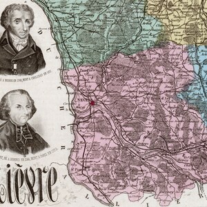 1883 Antique Map of Nievre, France - Nevers - Vintage Illustrated Map ...