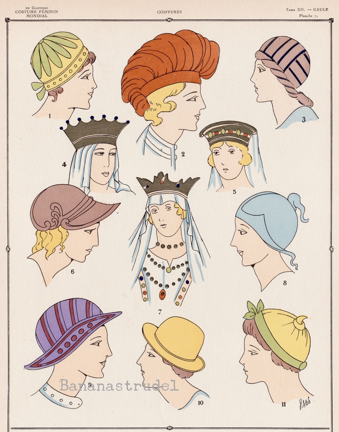 Vintage French Art Deco Pochoir Print on Women's Hairstyles - the Gauls ...