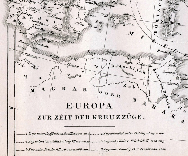 1851 German Vintage Map of Europe During the Crusades - Etsy