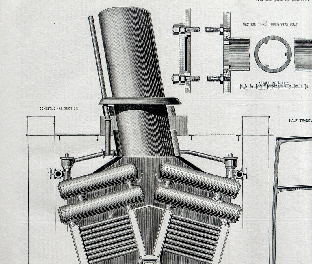 1872 Antique Print of Tubulous Marine Boilers - Victoria-era ...