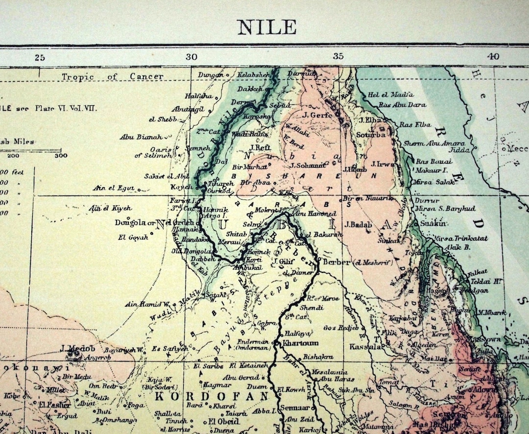 1887 Antique Map of the Nile River, Egypt - Etsy