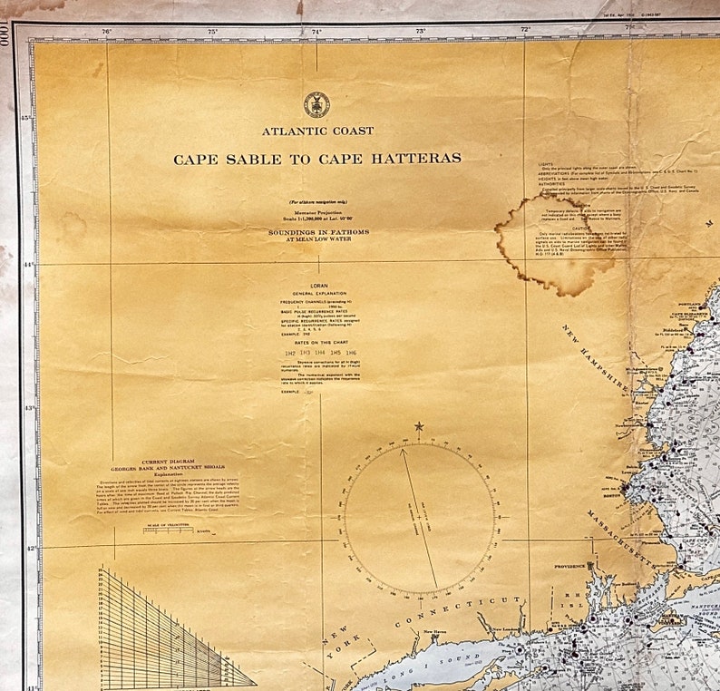 1965 Large Map of Cape Sable to Cape Hatteras Massachusetts - Etsy