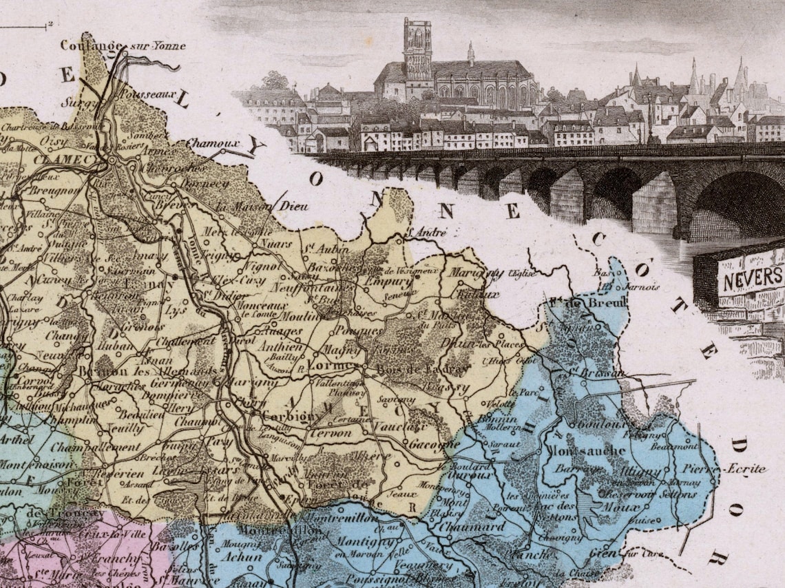 1883 Antique Map of Nievre France Nevers Vintage - Etsy