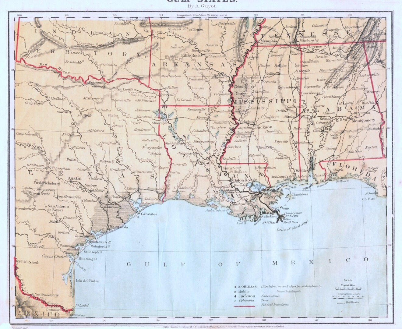 1866 Antique Map of the Gulf States of the US United States - Etsy