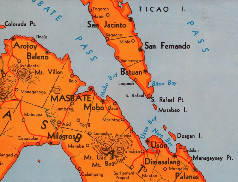 Masbate, the Philippines - RARE Large Vintage 1959 Map - Balud ...