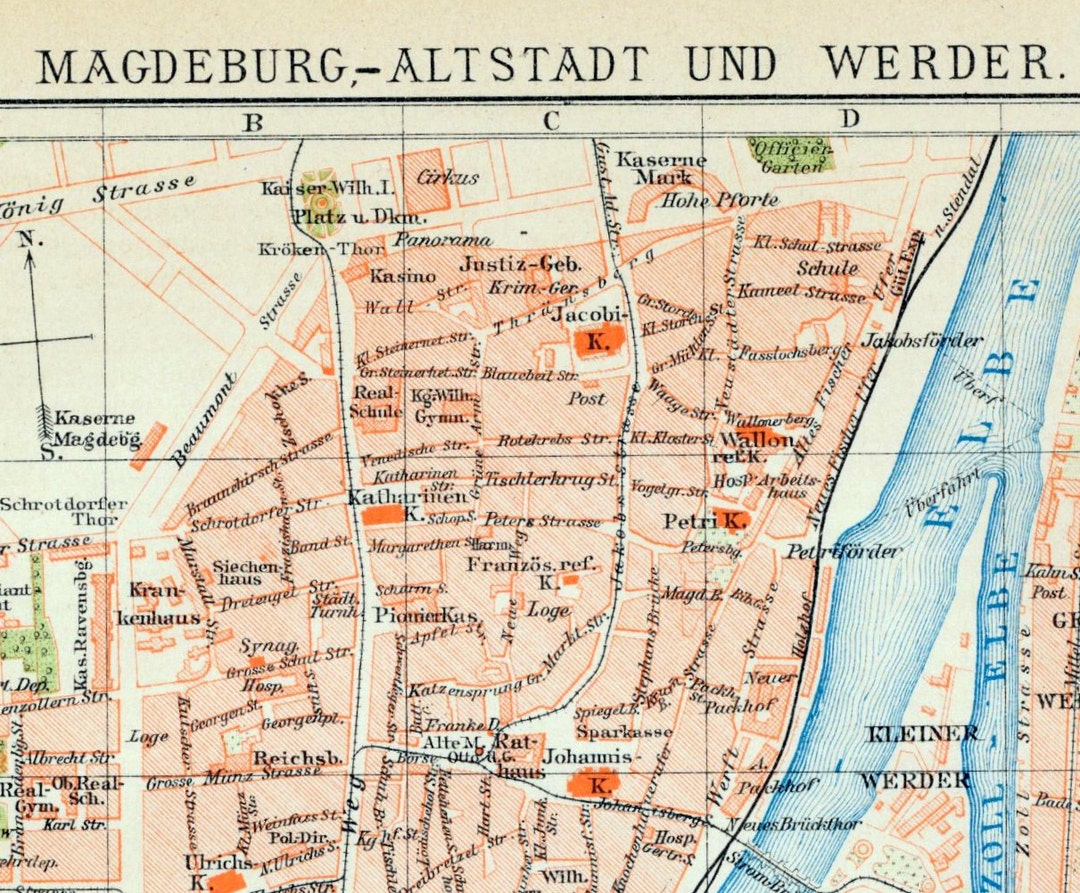 1894 Antique City Map of Magdeburg-werder, Germany - Etsy
