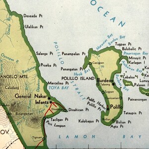 Large Vintage Map of Quezon, Philippines - Infanta - Lucena - Tayabas ...