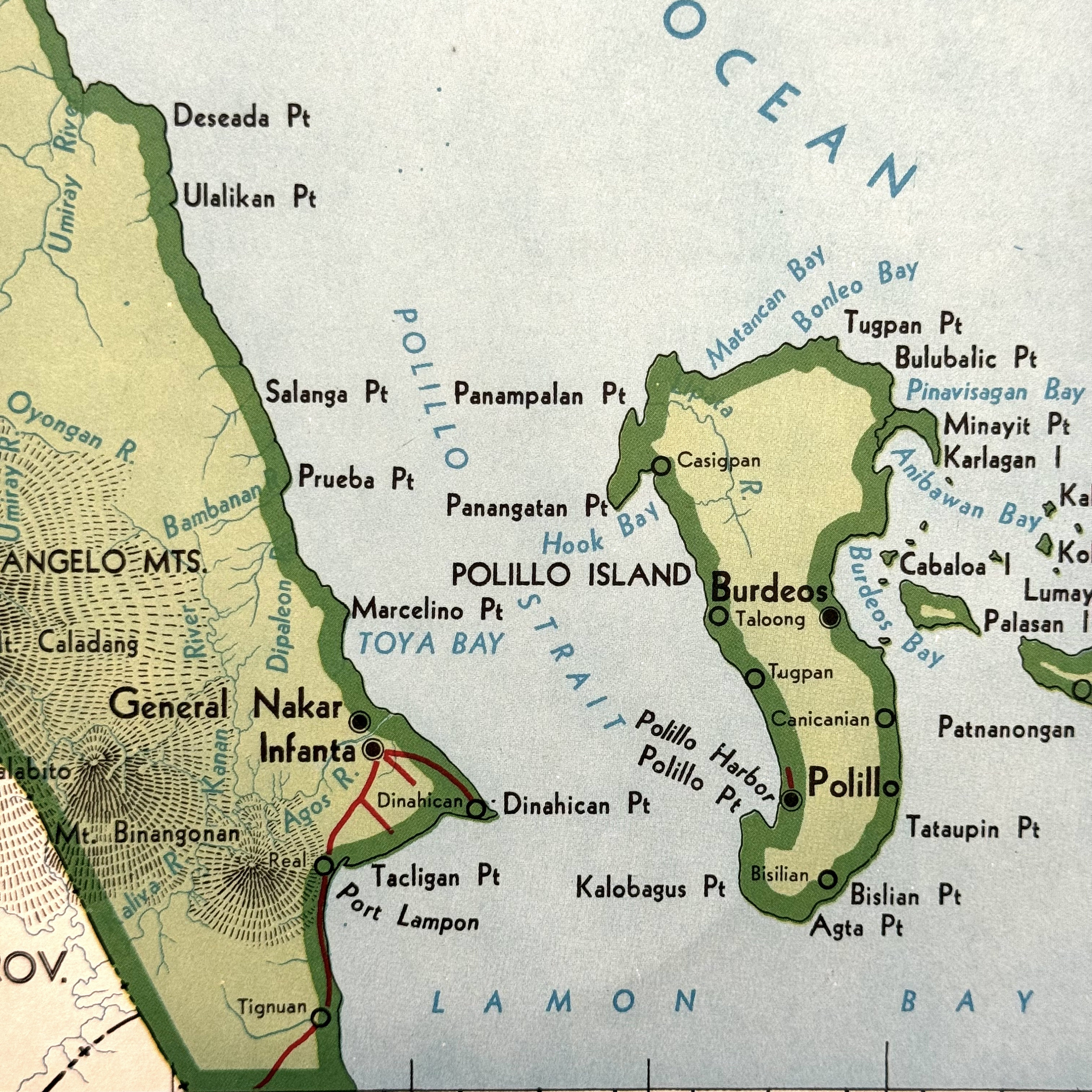 Large Vintage Map of Quezon, Philippines - Infanta - Lucena - Tayabas ...