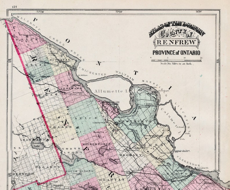 1875 Antique Map of the County of Renfrew, Ontario, Canada - Renfrew ...