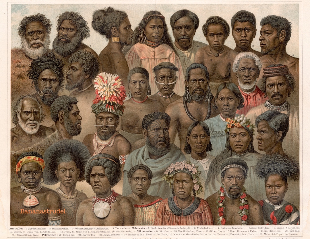 Antique Print of the Peoples of Oceania australia, Tonga, New Zealand ...