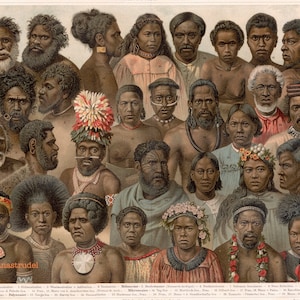 Antique Print of the Peoples of Oceania australia, Tonga, New Zealand ...
