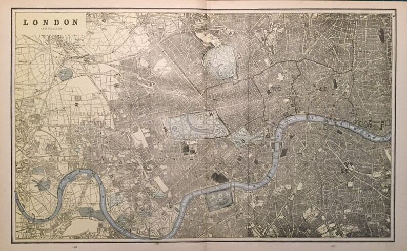 1892 Large Antique Map of London, England - Etsy