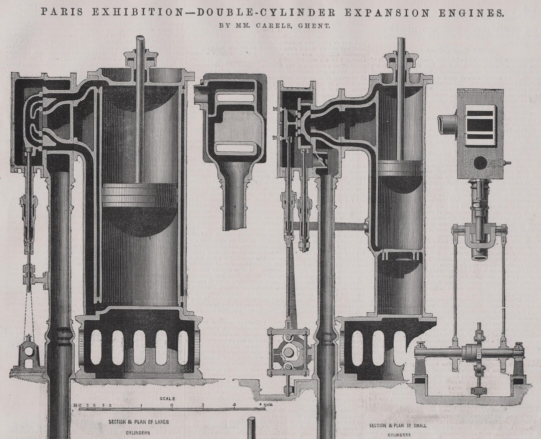 Double-cylinder Expansion Engine - Paris Exhibition - 1867 Antique ...
