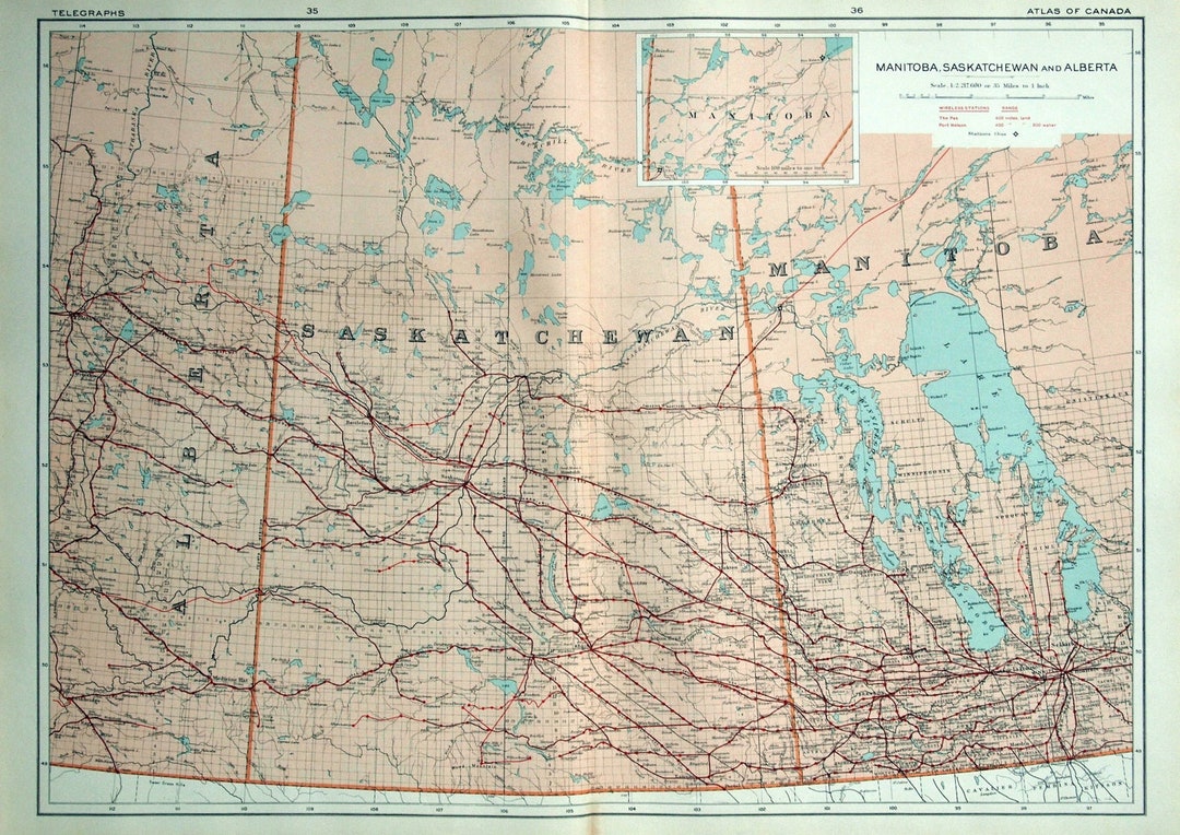 1915 Large Antique Map of Manitoba, Saskatchewan, and Alberta ...