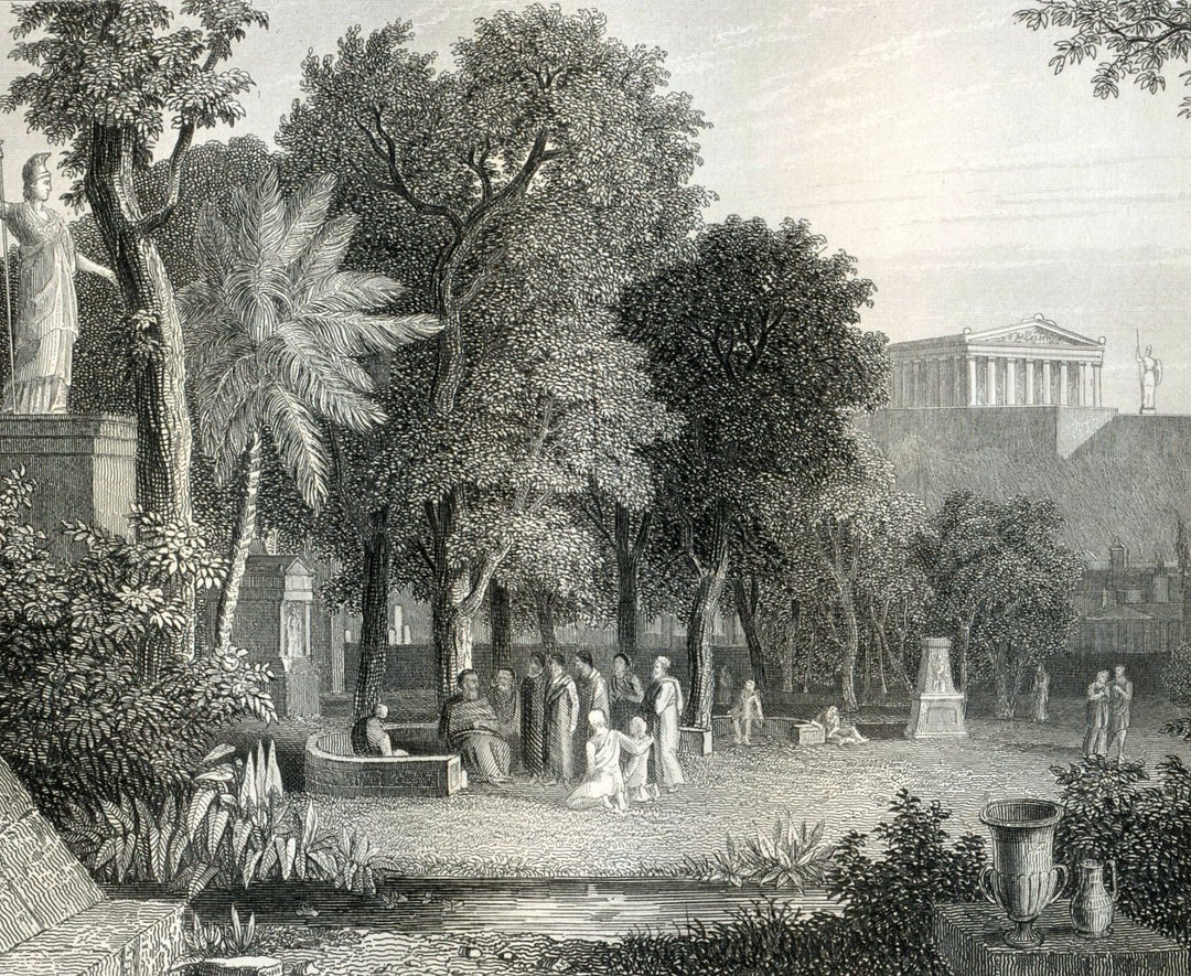 Antique Print of All Things Greek - Philosophers Garden in Athens ...