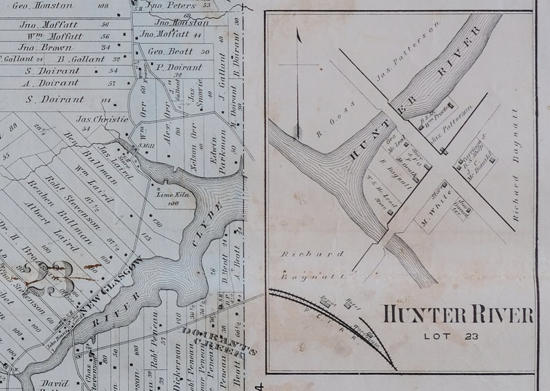 1880 Large Rare Vintage Map of Lots 22 and 23, Queens County, PEI. With ...