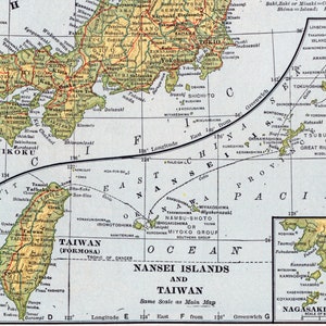 1921 Antique Map of Japan - Taiwan - Okinawa - Nansei Islands - Ryukyu ...