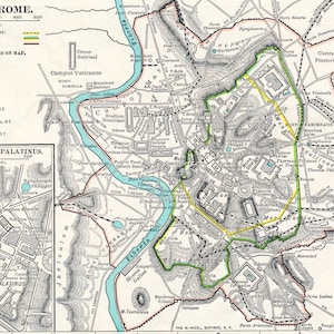 1902 Vintage Map of Athens and Rome - Vintage City Map - Old City Map ...