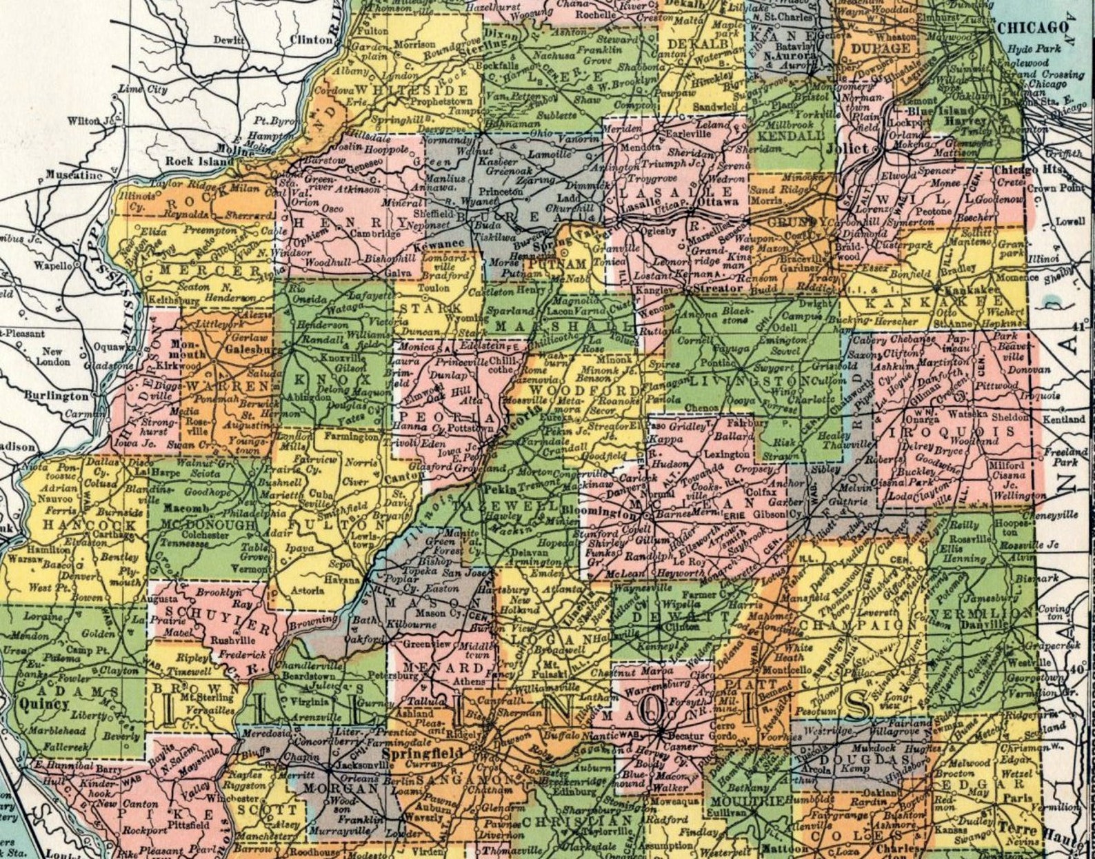 1904 Antique Map of Illinois Inset of Chicago Area Antique | Etsy