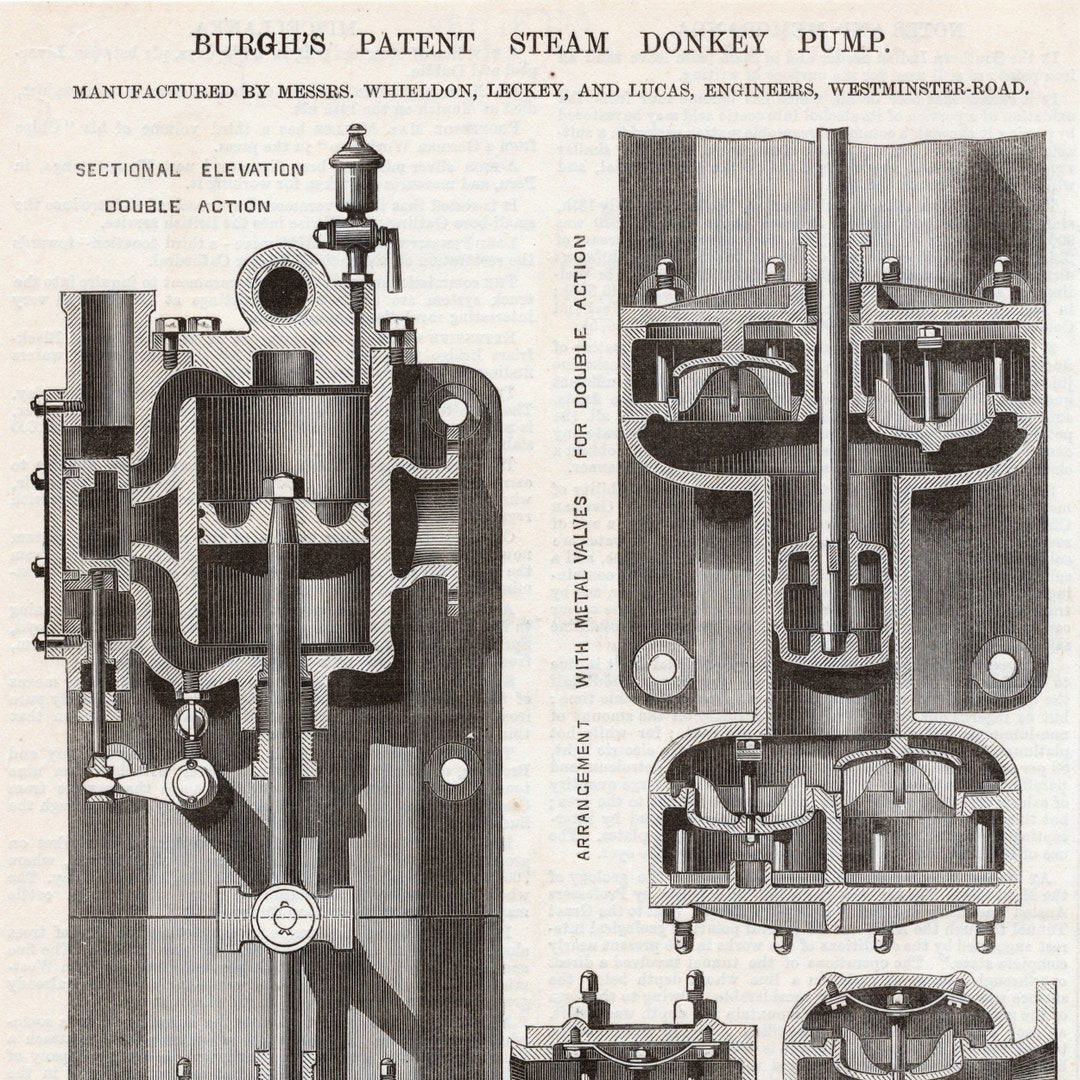 Antique Print of Burgh's Steam Donkey Pump - October 7, 1870 ...