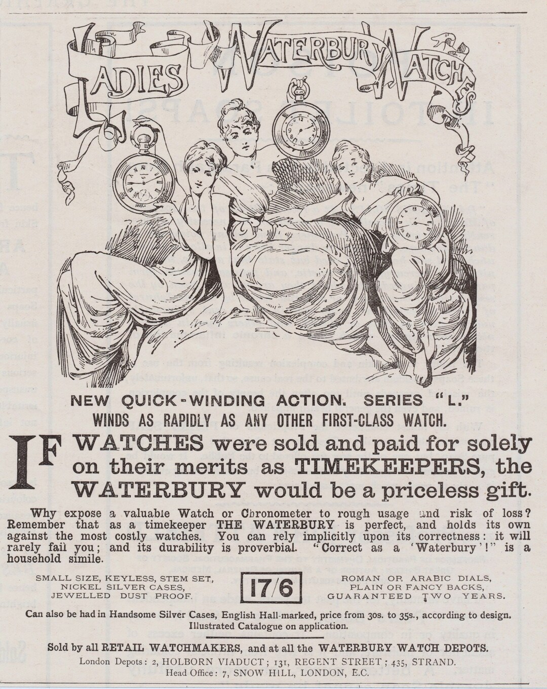 1890 Rare Antique Advertisement for the Ladies Waterbury Watch - Font ...