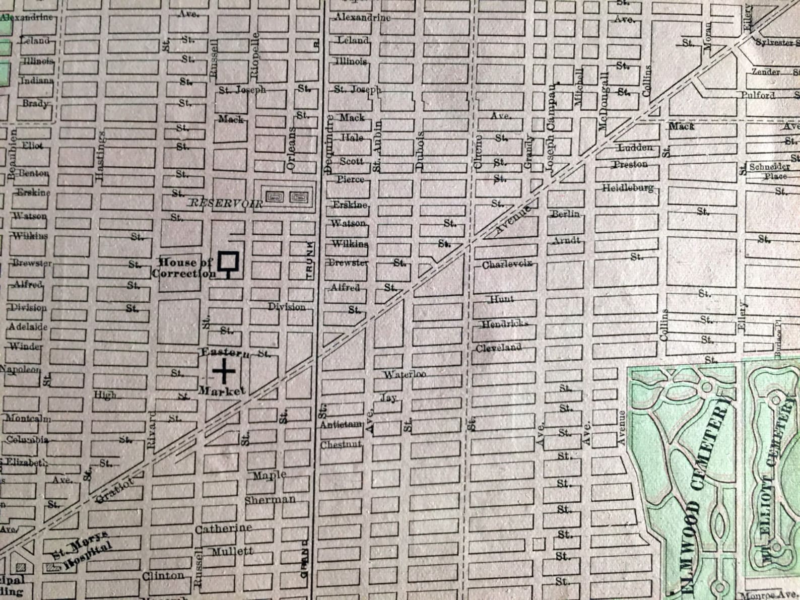 1900 Antique Map of Detroit Main Portion - Etsy