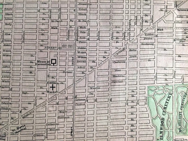 1900 Antique Map of Detroit, Main Portion - Etsy