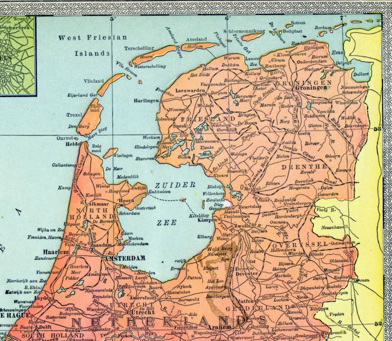 1904 Antique Map of the Netherlands and Belgium Colourful - Etsy
