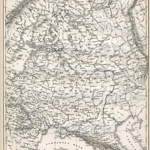 1860 German Vintage Map of European Russia - Black and White - Etsy