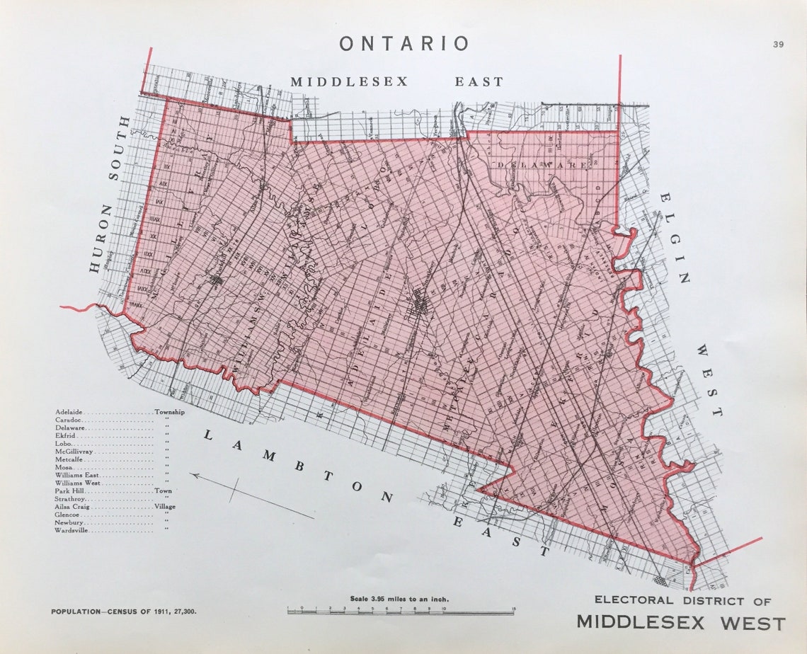 1915 Antique Map of Middlesex West Ontario Vintage - Etsy