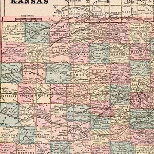 Antique Map of Kansas - Published 1888 - Etsy