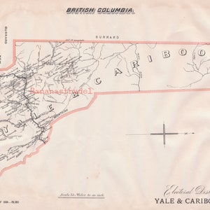 Antique Map of Yale and Caribou, British Columbia Okanagan Kamloops ...
