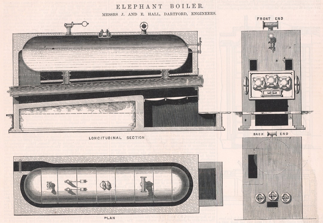Antique Print of an Elephant Boiler - August 23, 1878 Engineering ...